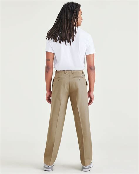 Back View Of Model Wearing New British Khaki Signature Iron Free Khakis