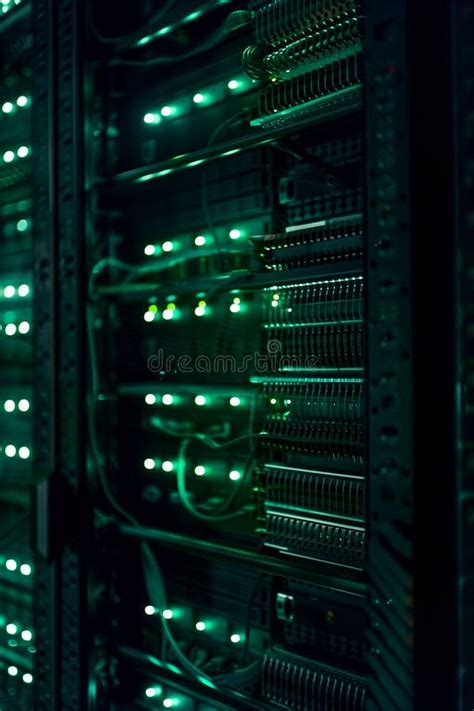 A Row Of Computer Servers With Green Lights On Them Stock Illustration Illustration Of Router