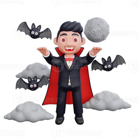 3d Cute Vampire Doing Scary Pose While Flying Halloween Design 29436179 Png