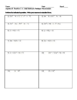 Operations On Polynomials Add Subtract And Multiply By Aleeza S Math TPT