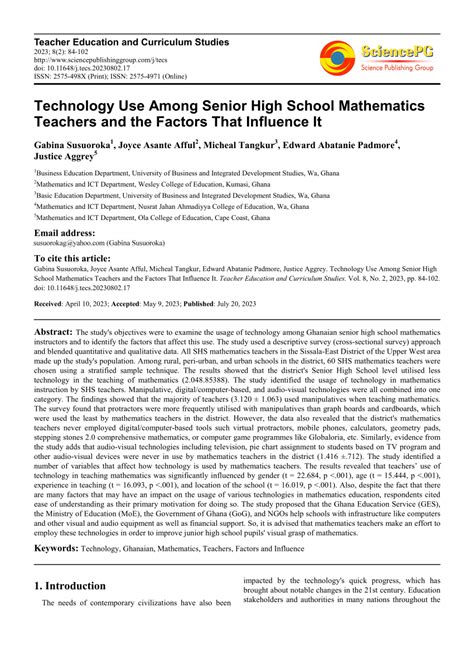 Pdf Technology Use Among Senior High School Mathematics Teachers And