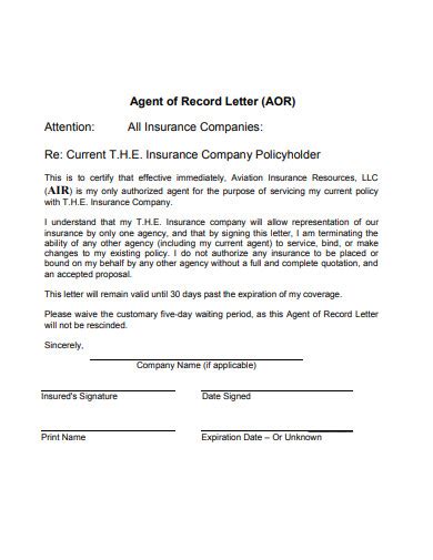 11 Agency Of Record Letter Templates In Doc Pdf