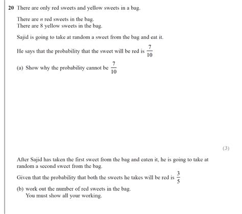 Solved 20 There Are Only Red Sweets And Yellow Sweets In A
