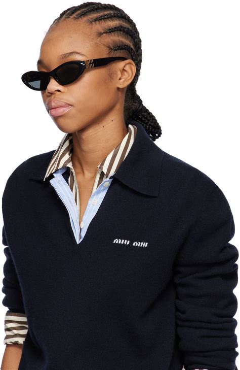 Miu Miu Eyewear Black Pointed Cat Eye Acetate Sunglasses Miu Miu