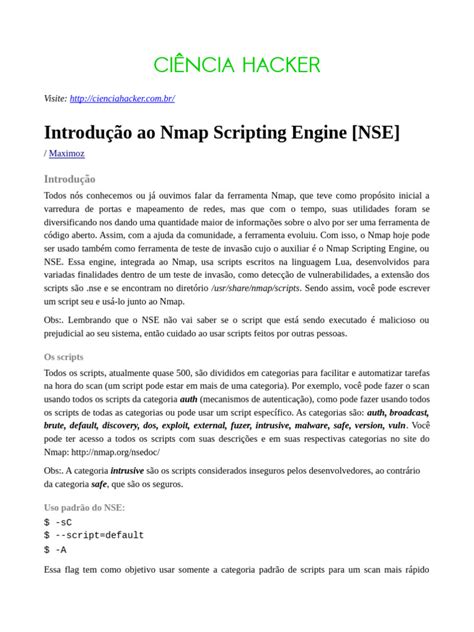 ciência hacker introdução ao nmap scripting engine nse pdf