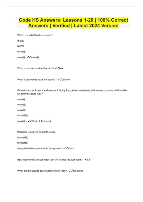 Code Hs Answers Lessons 1 20 100 Correct Answers Verified
