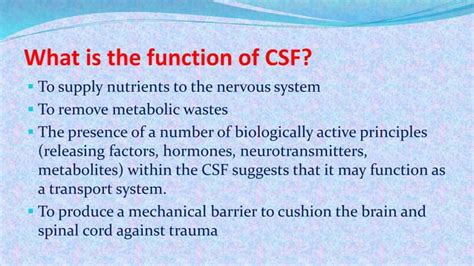 Chemical Components Of CSF Analysis PPTX Brain And Nervous System Disorders Diseases And