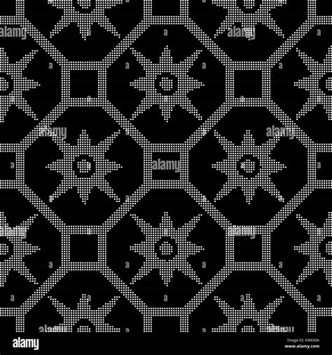 Halftone Round Black Seamless Background Polygon Square Cross Flower