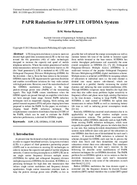 Pdf Papr Reduction For 3gpp Lte Ofdma System