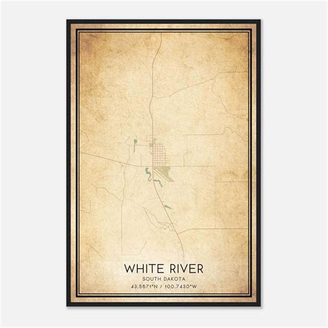Vintage White River South Dakota Map Poster White River Sd City Road Wall Art Print Custom