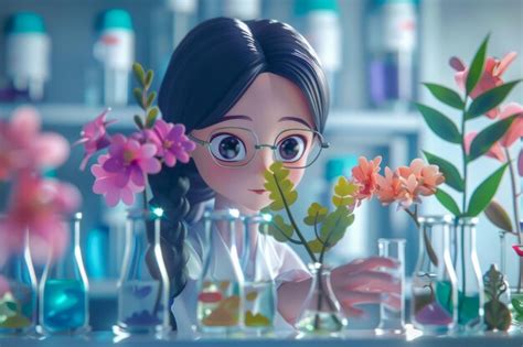 Premium Photo Animated Female Scientist Examining Flora Specimens In