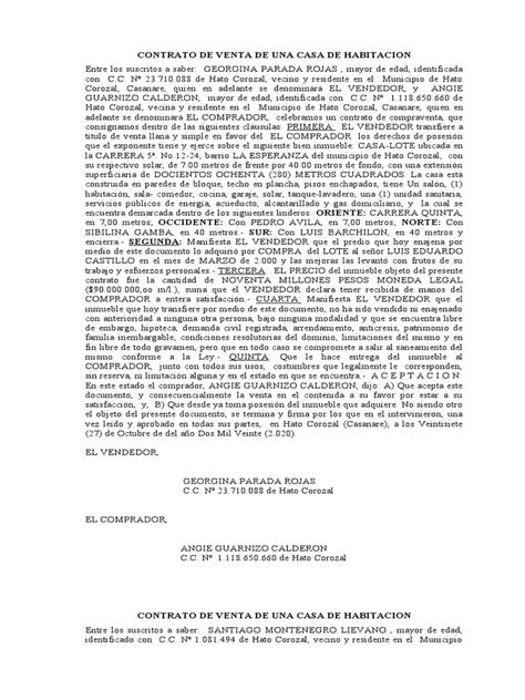 Contrato De Venta De Una Casa De Habitacio1 Pdf Finanzas Y Dinero