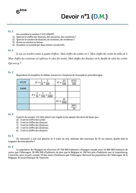 Contrôles de mathématiques en sixième 6ème Devoirs surveillés de maths sixième
