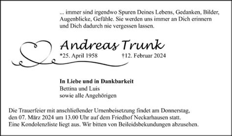 Traueranzeigen Von Andreas Trunk Trauerportal Ihrer Tageszeitung