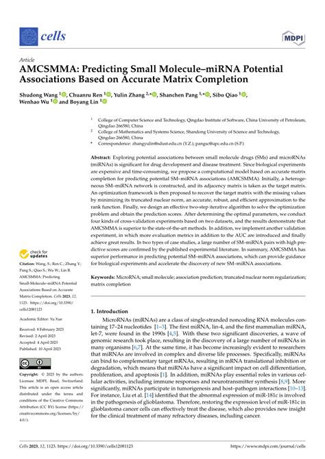 Pdf Amcsmma Predicting Small Moleculemirna Potential Associations Based On Accurate Matrix