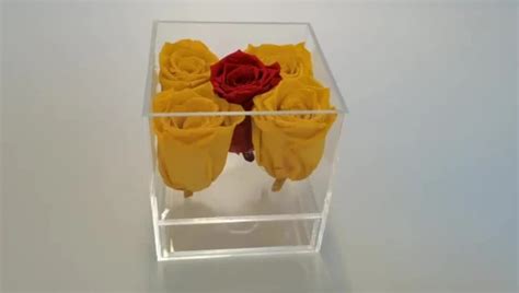 Plastic Clear Acrylic 4 Roses Packaging T Box With Bottom Drawer