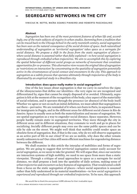 Pdf Segregated Networks In The City