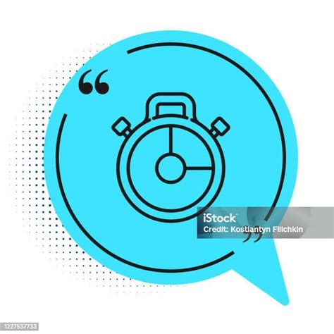 흰색 배경에 격리 된 검은 색 라인 스톱워치 아이콘입니다 시간 타이머 기호입니다 크로노미터 기호 파란색 음성 풍선 기호입니다 벡터 일러스트레이션 2 위 상 종류에 대한 스톡