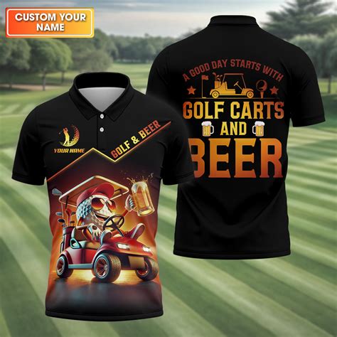 A Good Day Starts With Golf Carts And Beer Funny Golf Polo Shirt Chri