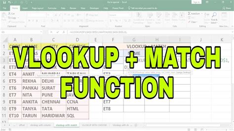 Vlookup With Match Function In Excel Youtube