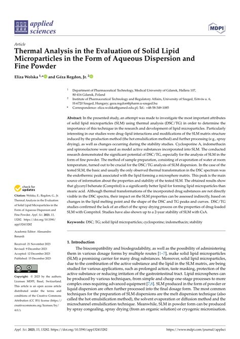 Pdf Thermal Analysis In The Evaluation Of Solid Lipid Microparticles In The Form Of Aqueous