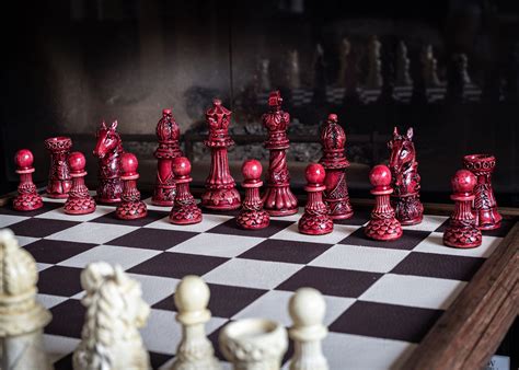Chess Set Ornate Staunton Design In Stone And Aged Red Chess Set Only Artofit