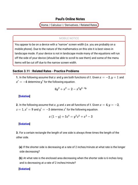 Related Rates Practice Problems Pdf Equations Calculus