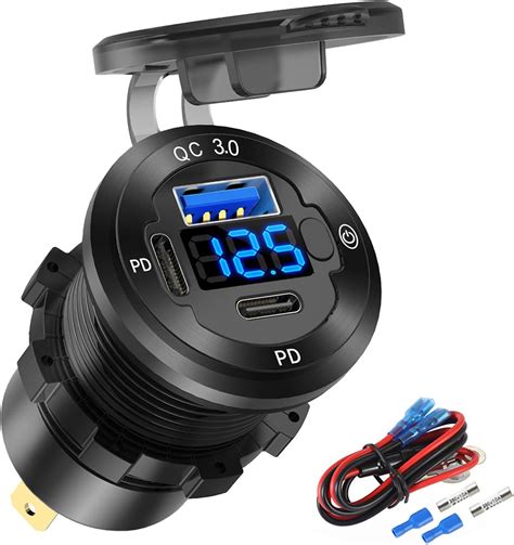 12v Usb Car Socket Round Usb C 12v Outlet 3 Port Marine Fast Charger Waterproof