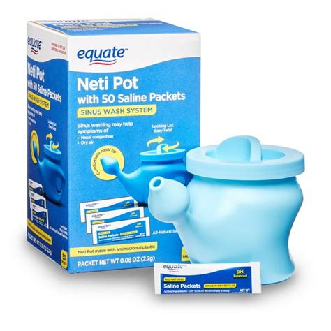 Equate Neti Pot Sinus Wash System Blue 50 Neti Salt Saline Packets