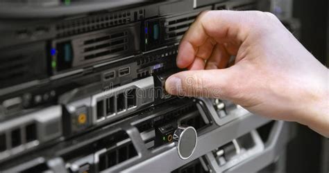 It Technician Install Harddrive In Blade Server In Datacenter Stock Image Image Of Technician