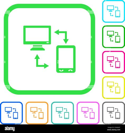 Syncronize Mobile With Computer Vivid Colored Flat Icons In Curved