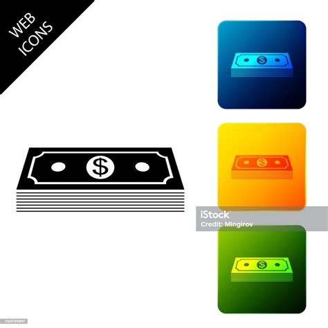 종이 돈 미국 달러 현금 아이콘 격리 돈 지폐는 달러 아이콘스택 청구 통화 설정 아이콘 다채로운 사각형 버튼 벡터 일러스트레이션 0명에 대한 스톡 벡터 아트 및 기타 이미지