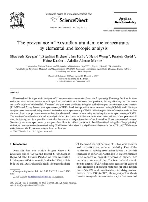 Pdf The Provenance Of Australian Uranium Ore Concentrates By Elemental And Isotopic Analysis