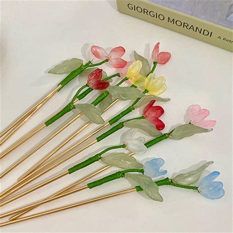 Badu Bg Античност Ретро лале Цвете Емайл Фиби Hanfu Аксесоари за коса За жени Щипка за коса