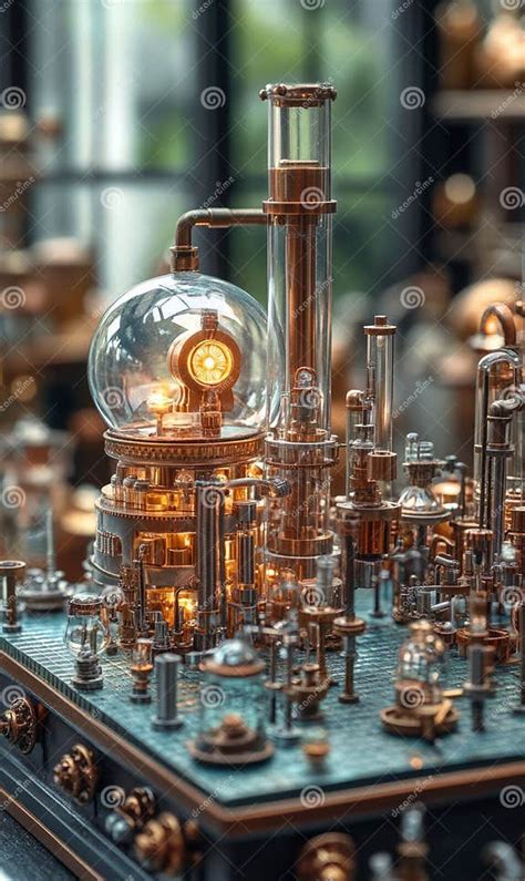 Intricate Miniature Steampunk Device With Glowing Elements Stock Image