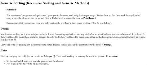 Solved Generic Sorting Recursive Sorting And Generic Chegg