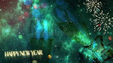 New Year Celebration Animation Fireworks Champagne Glasses