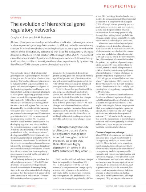 Pdf The Evolution Of Hierarchical Gene Regulatory Networks