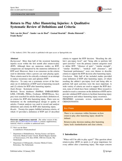 Pdf Return To Play After Hamstring Injuries A Qualitative Systematic Review Of Definitions