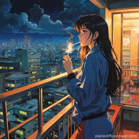 Anime Mom Smokes On Balcony Stable Diffusion Online
