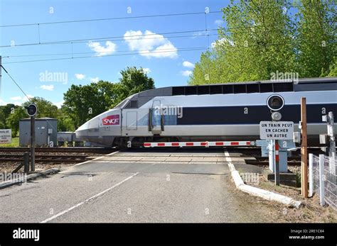 Level Crossing On A Country Road With Automatic Railway Gate Automatic Gates Lowered Gates
