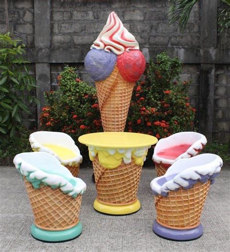 Ice Cream Furniture Parlor Shop Cone Chair And Table Set Ice Cream