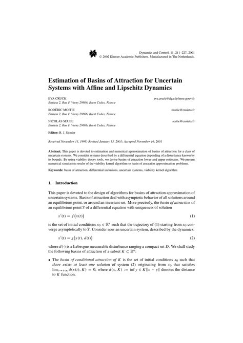 Pdf Estimation Of Basin Of Attraction For Uncertain Systems