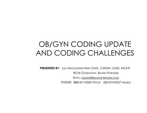 Ob Gyn Coding Challenges And Update Handouts Pdf