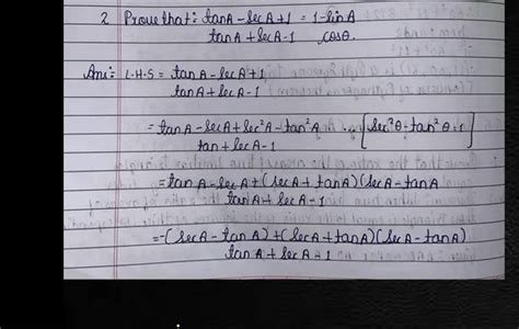 2 Prove That Tanaseca−1tana−seca1 Cosθ1−sina Begin Array L