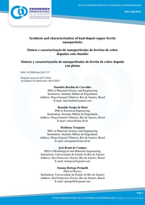 Pdf Synthesis And Characterization Of Lead Doped Copper Ferrite
