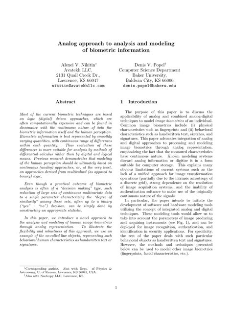 Pdf Analog Approach To Analysis And Modeling Of Biometric Information