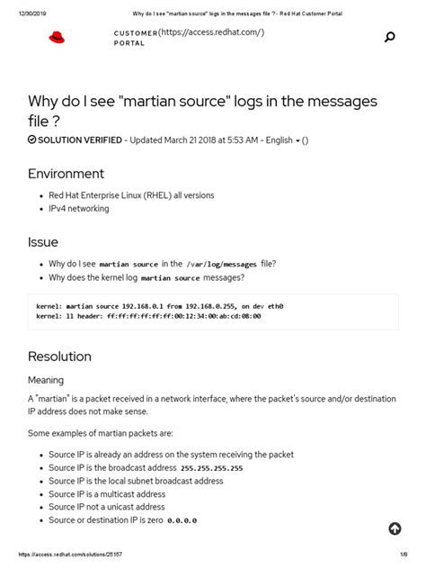 why do i see martian source logs in the messages file red hat