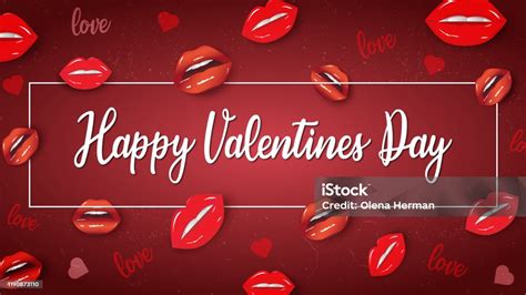 현실적인 입술 배경 해피 발렌타인 데이 배너입니다 배경 화면 전단지 인사말 카드 초대장 포스터 브로셔 배너에 사용할 수 있습니다 벡터 일러스트 템플릿 2월에 대한 스톡 벡터