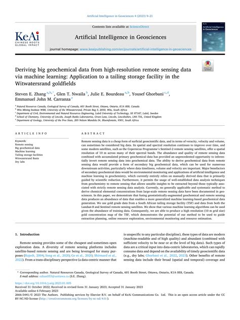 Pdf Deriving Big Geochemical Data From High Resolution Remote Sensing Data Via Machine